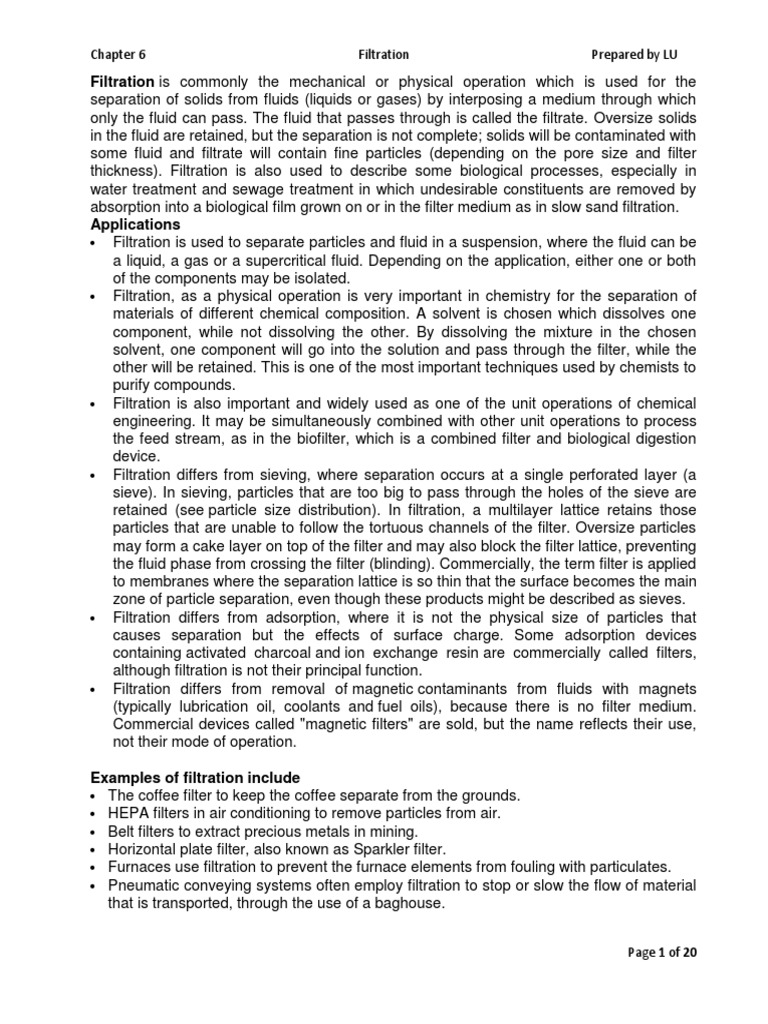 Chapter 6 - Filtration | PDF | Filtration | Chemical Engineering