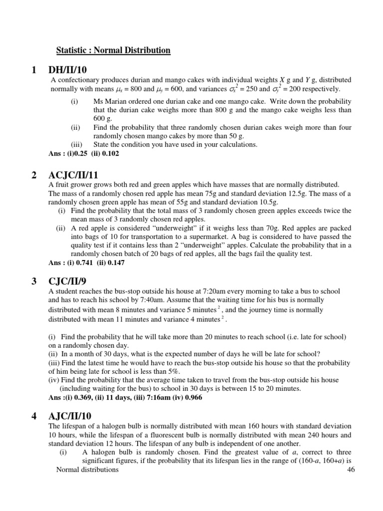 08 Normal Dist 8 Qns | PDF | Normal Distribution | Mean