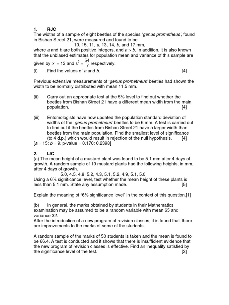 07 Hypo Test 5 Qns | Download Free PDF | Statistical Significance ...