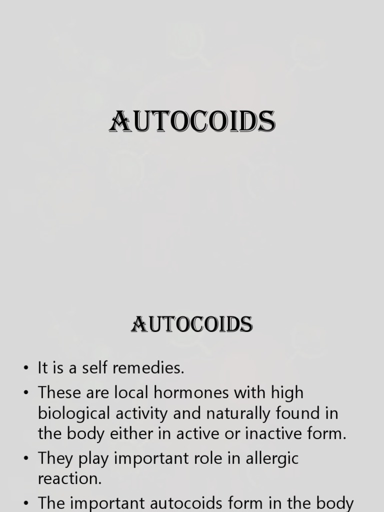 Autocoids | PDF | Pharmacology | Drugs