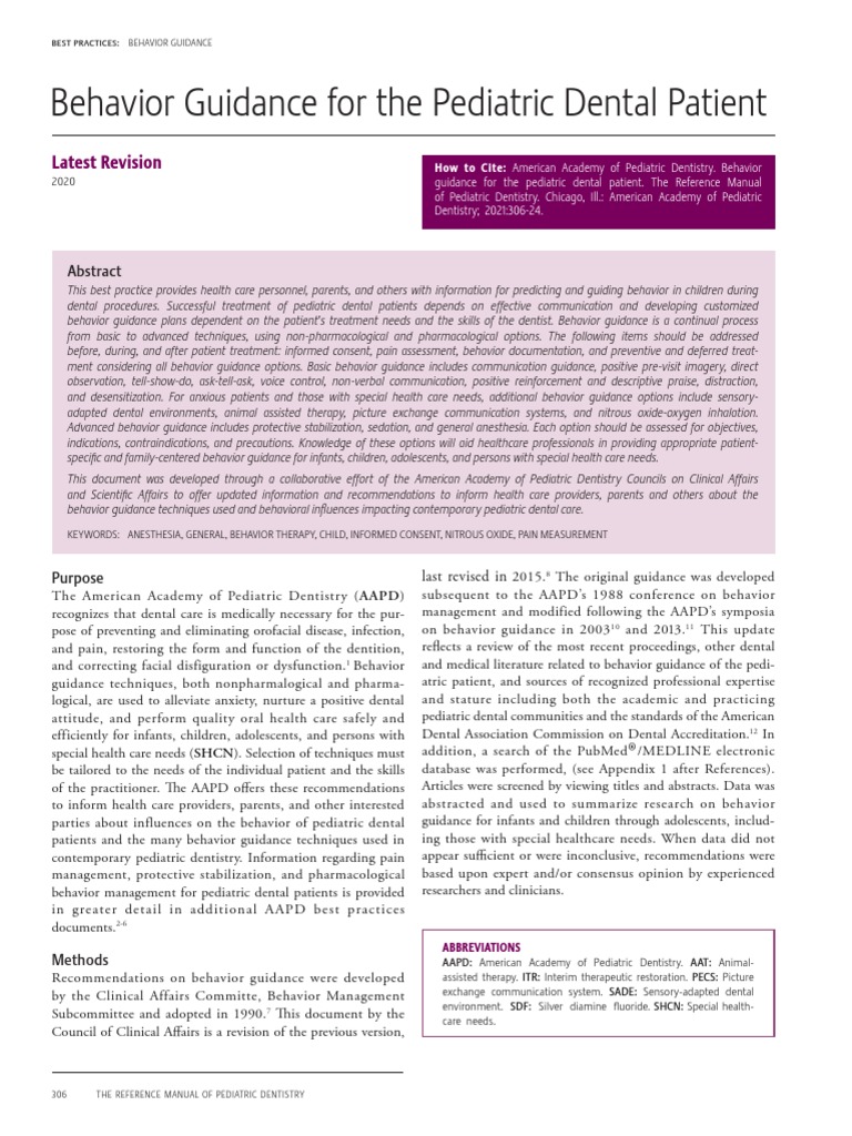Guideline On Behavior Guidance For The Pediatric Dental Patient – PSFLM