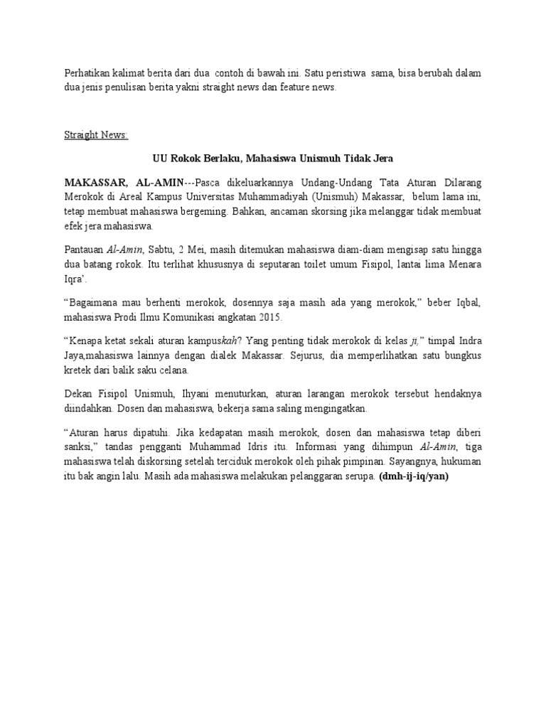Contoh Berita Feature Dan Straight News | PDF