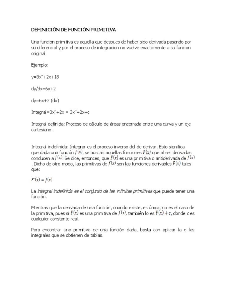 Definición de Función Primitiva | Descargar gratis PDF | Integral ...