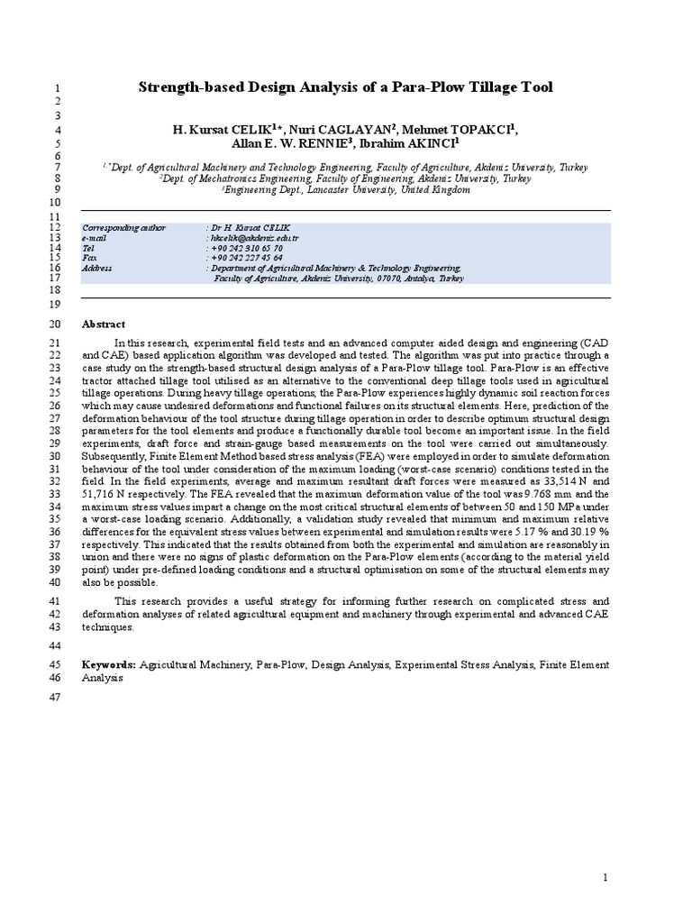 Strength-Based Design Analysis of A Para-Plow Tillage Tool | Download ...