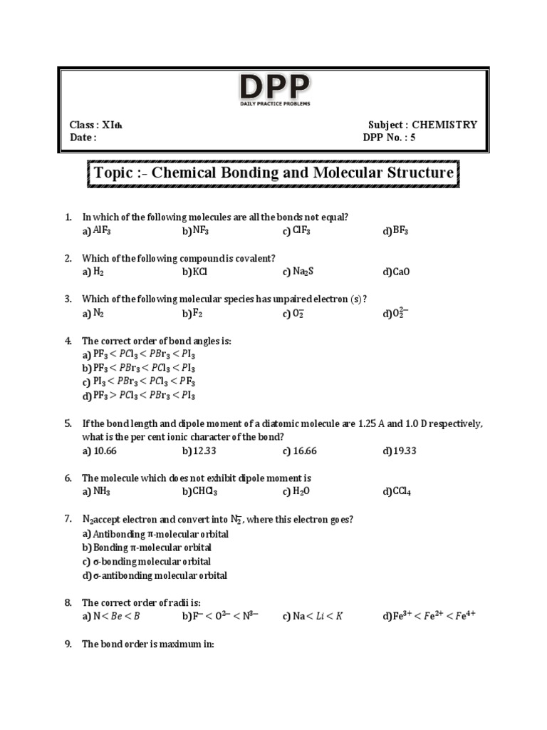 DPP - 5 | PDF | Chemical Bond | Molecules