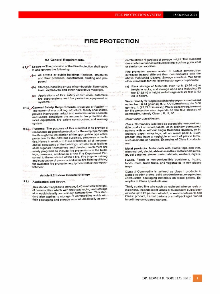 03-2 PSME Code On Fire Protection | PDF | Fire Sprinkler System | Fires