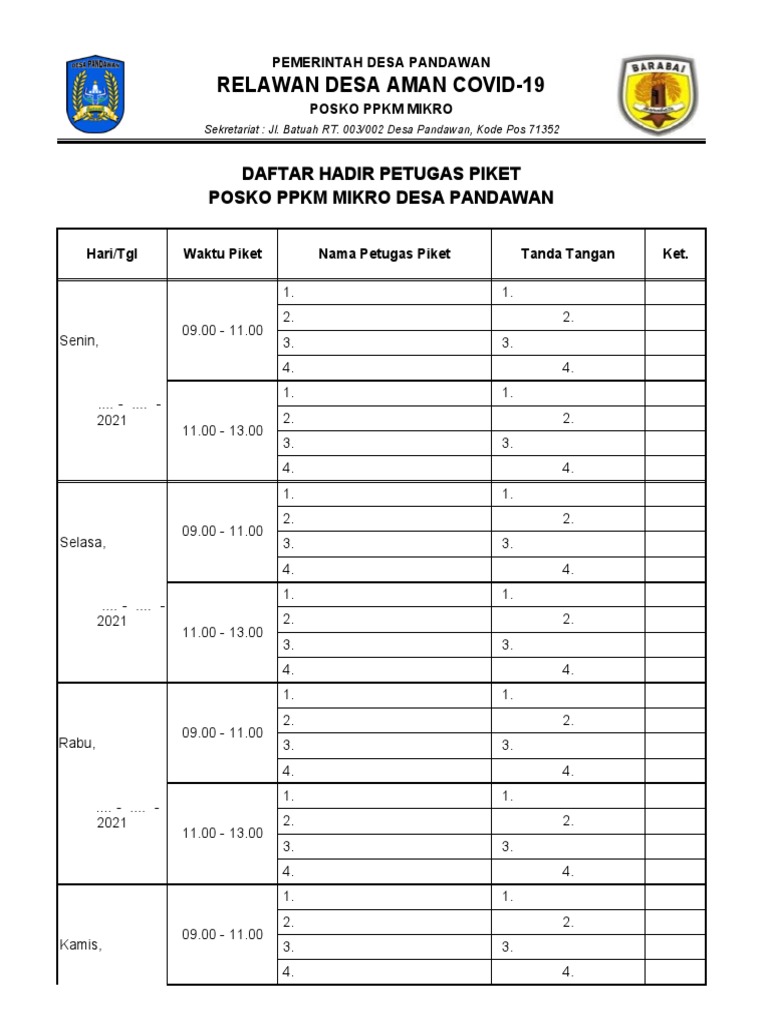 Absen Piket Posko PPKM PDW | PDF