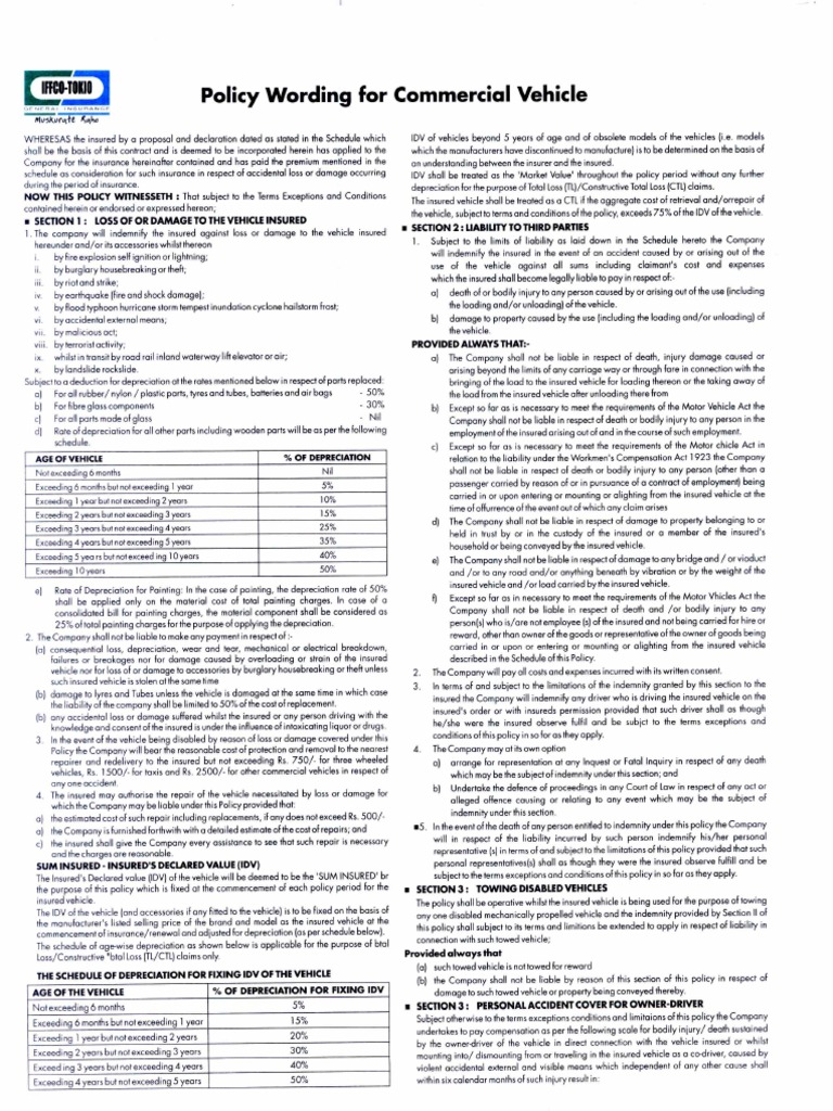 Motor Commercial Policy Wordings | PDF | Insurance | Liability Insurance