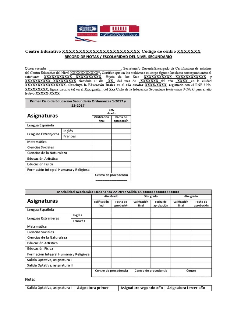 Formato de Record de Notas Con Basica y Nuevo Diseño | PDF