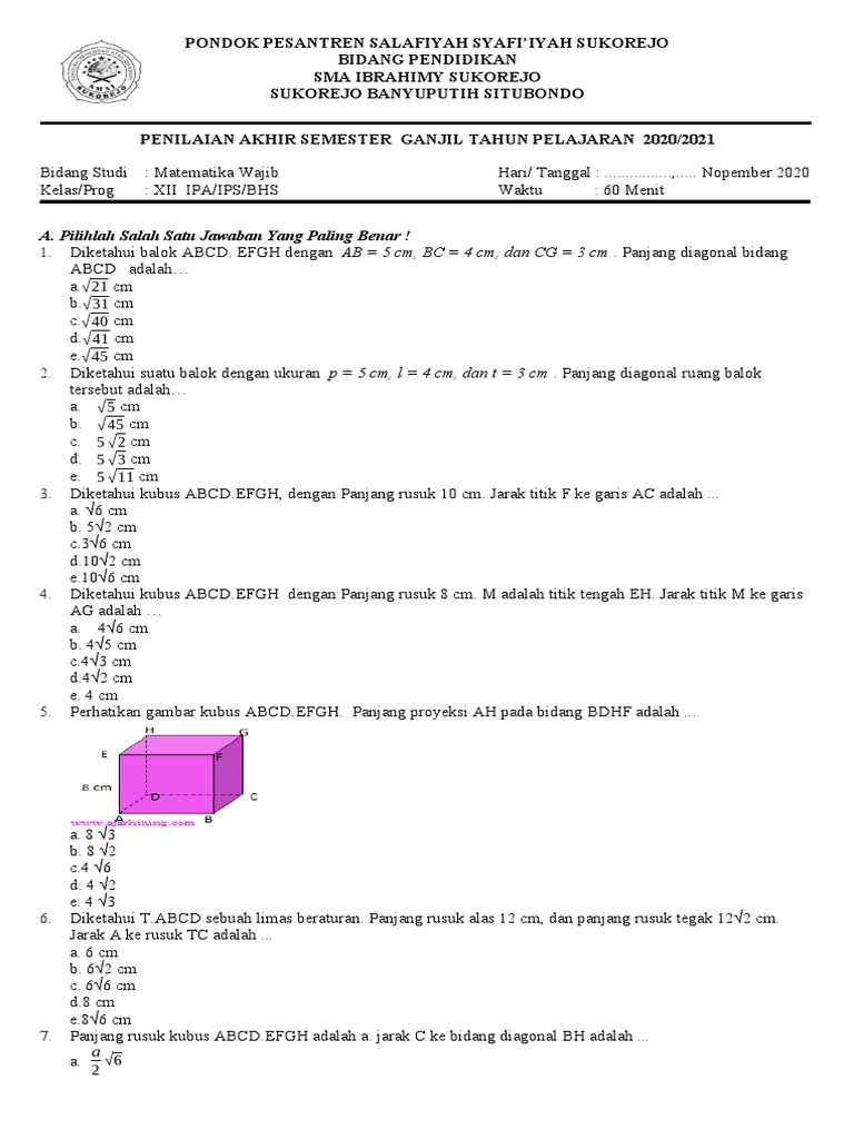 Soal Pas 2020 MTK Wajib Xii | PDF