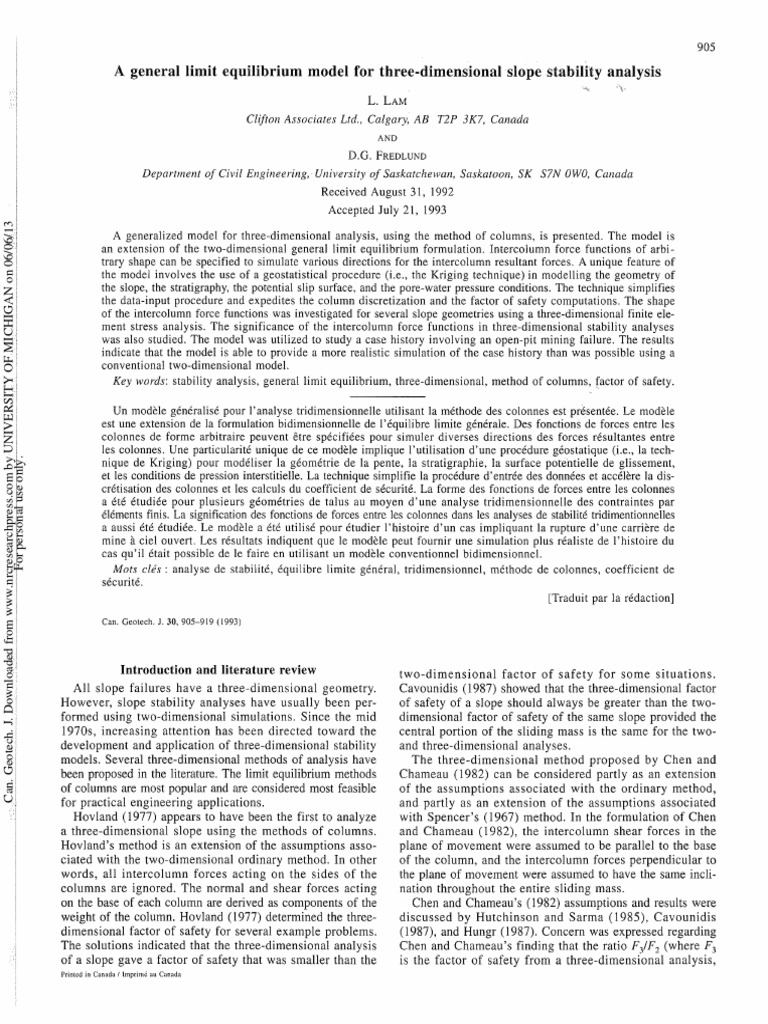 A General Limit Equilibrium Model For Three-Dimensional Slope Stability ...