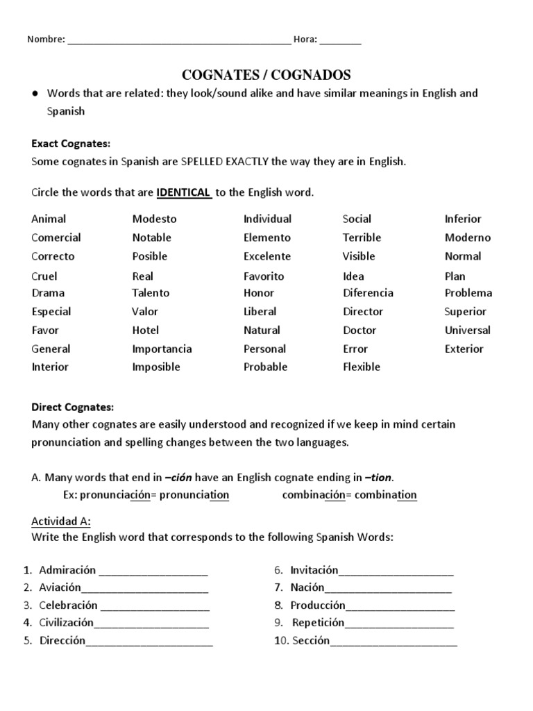 Cognates Packet | PDF | English Language | Linguistics