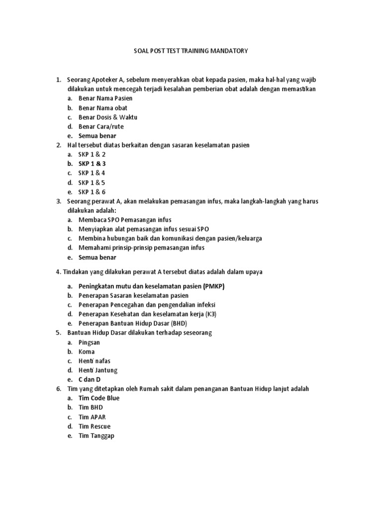 Soal Post Test Training Mandatory | PDF | Sains & Matematika