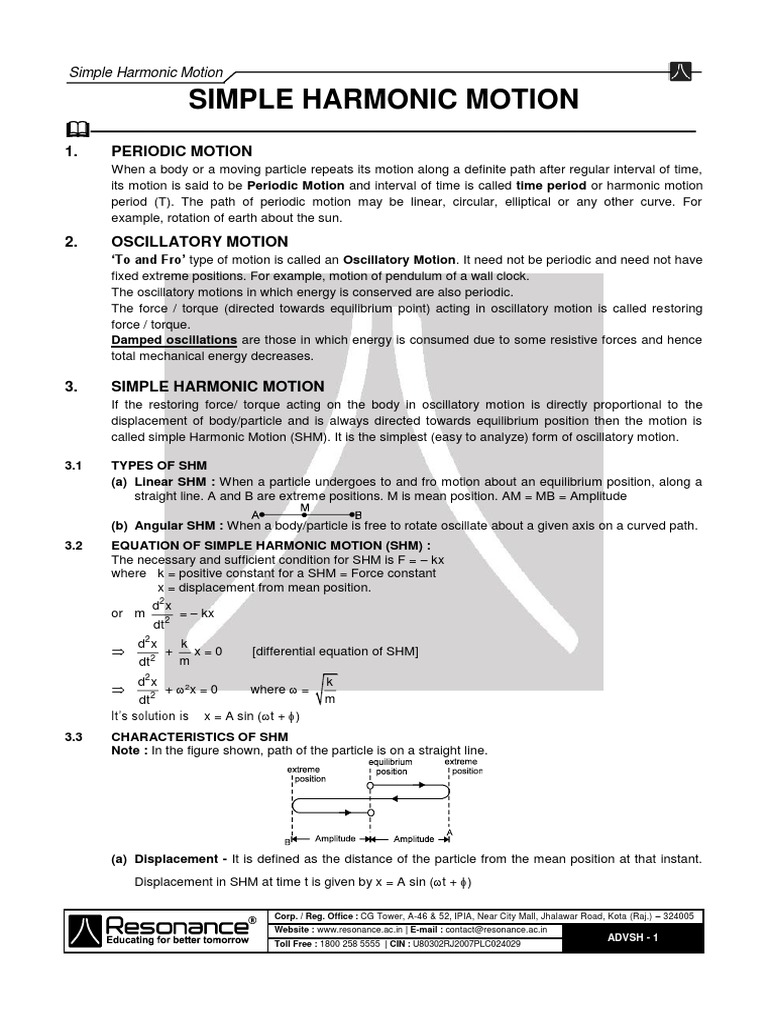 Simple Harmonic Motion | PDF | Oscillation | Mechanics