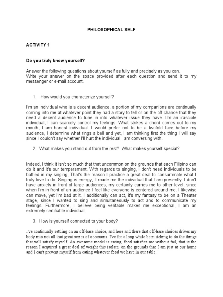 Philosophical Self Activity 1 Do You Truly Know Yourself? | PDF ...