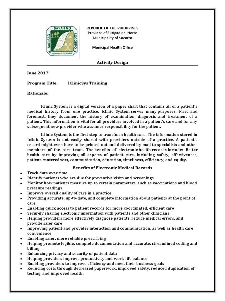 IClinicSys Training Activity Design | PDF | Electronic Health Record ...
