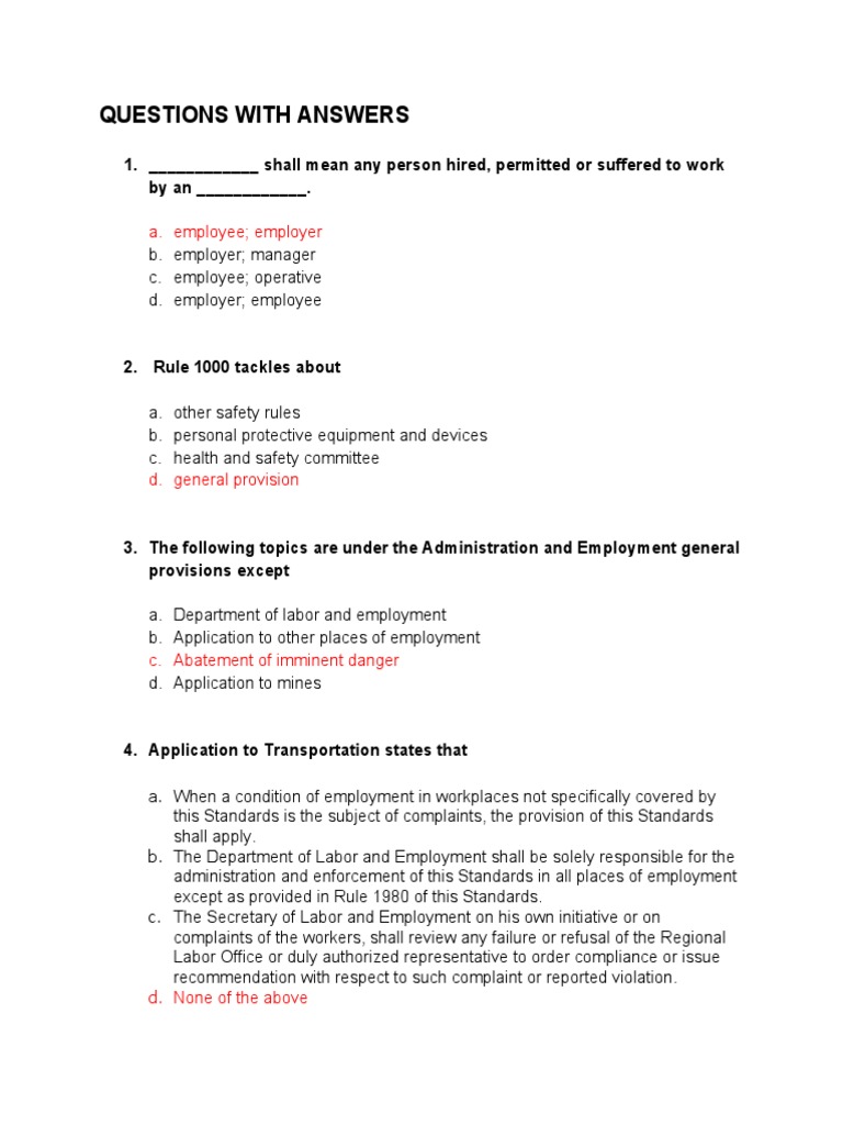 SFTY 100 - Questions With Answers | PDF | Employment | Occupational ...