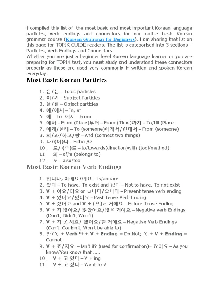 Most Basic Korean Verb Endings | PDF | Grammatical Tense | Verb