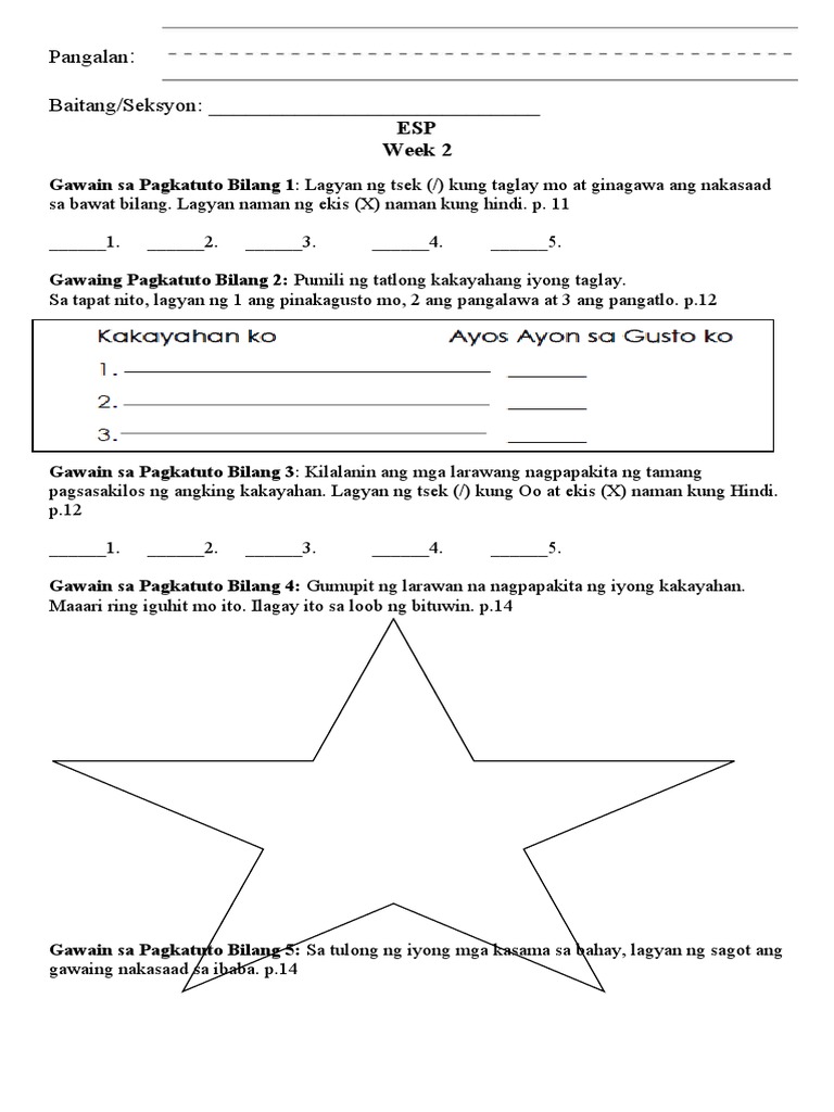 Answer Sheet Week 2 Quarter 1 | PDF