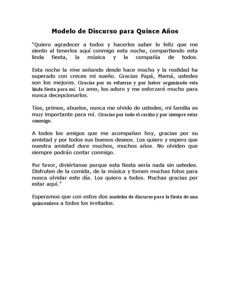 Modelo de Discurso para Quince Años | PDF