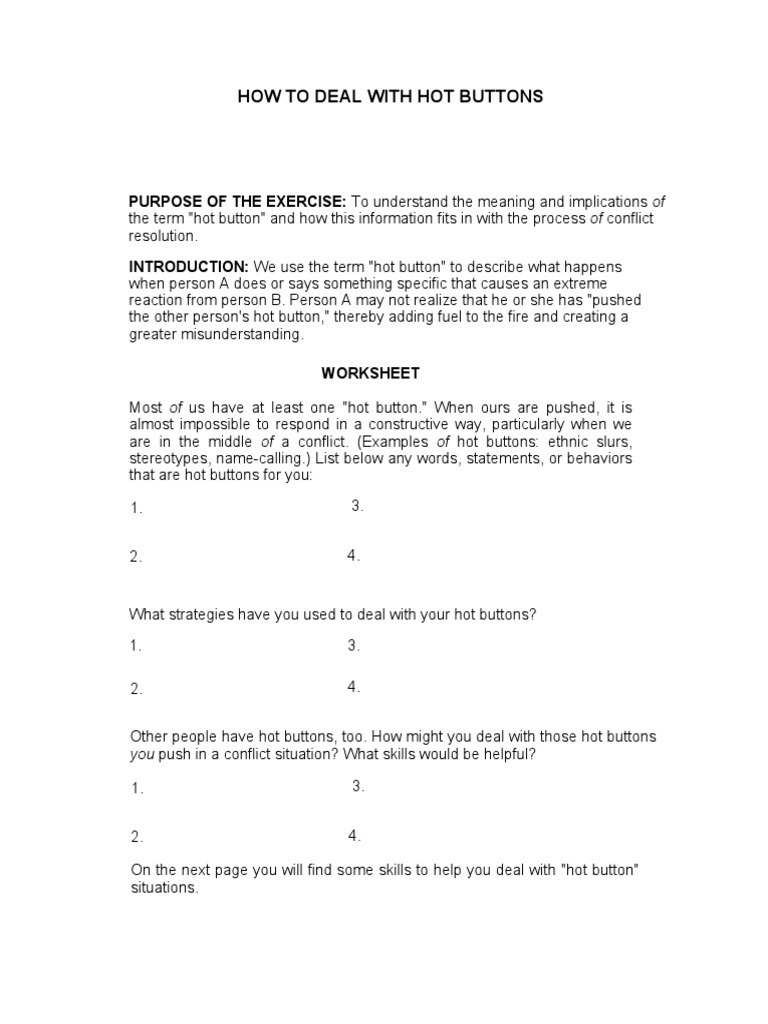 Dealing With Hot Buttons-Conflict Exercise | PDF | Social Psychology ...
