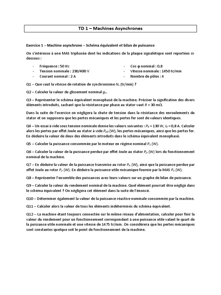 TD1 Mas | PDF | Puissance (physique) | Transformateur électrique