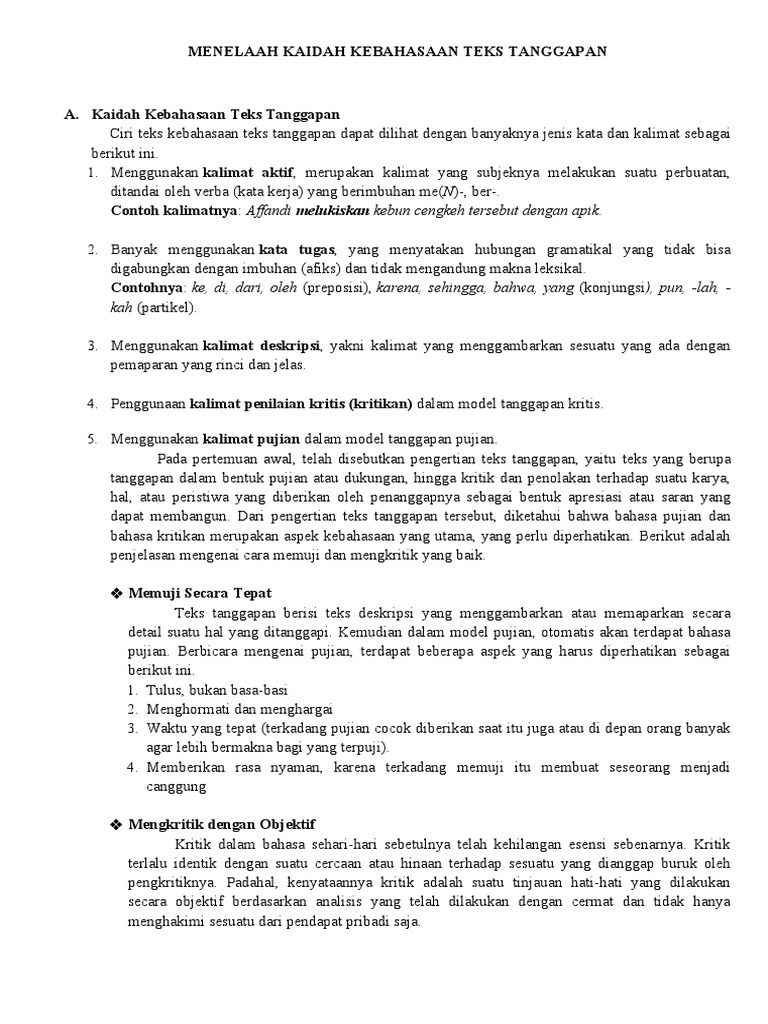 Menelaah Kaidah Kebahasaan Teks Tanggapan | PDF