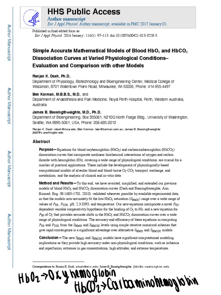 Artículo 203. HbO2 and HbCO2 Dissociation Curves | PDF | Hemoglobin ...