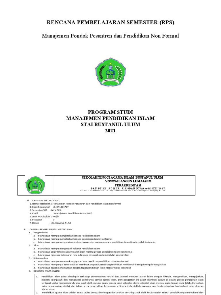 RPS Man Pon Pes Dan Pend Non Formal | PDF