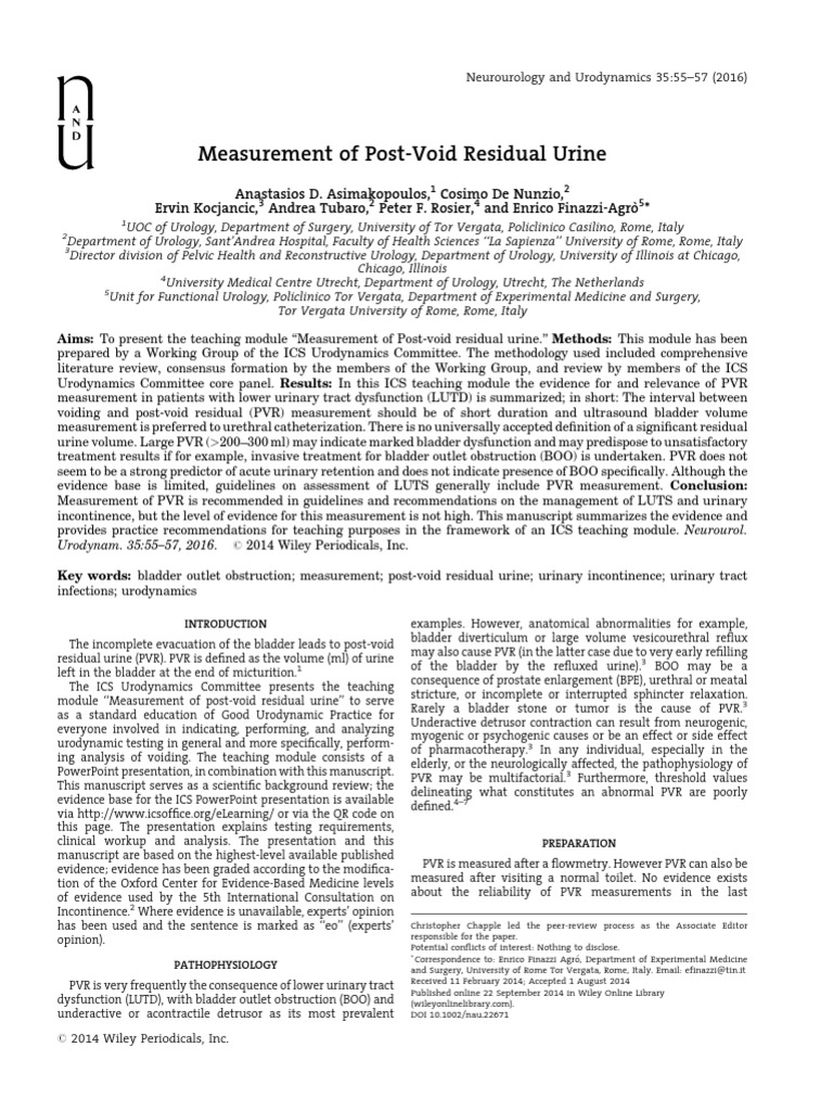 Post-Void Residual Measurement Guidelines | PDF | Urinary Incontinence ...