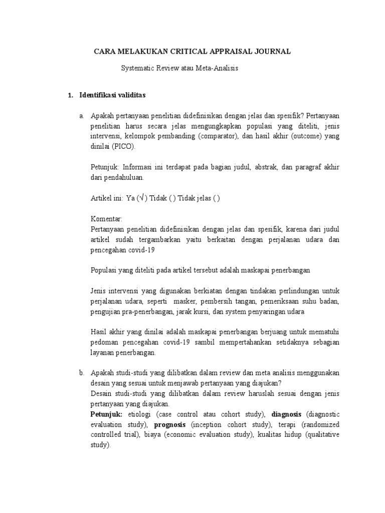 Cara Melakukan Critical Appraisal Journal | PDF