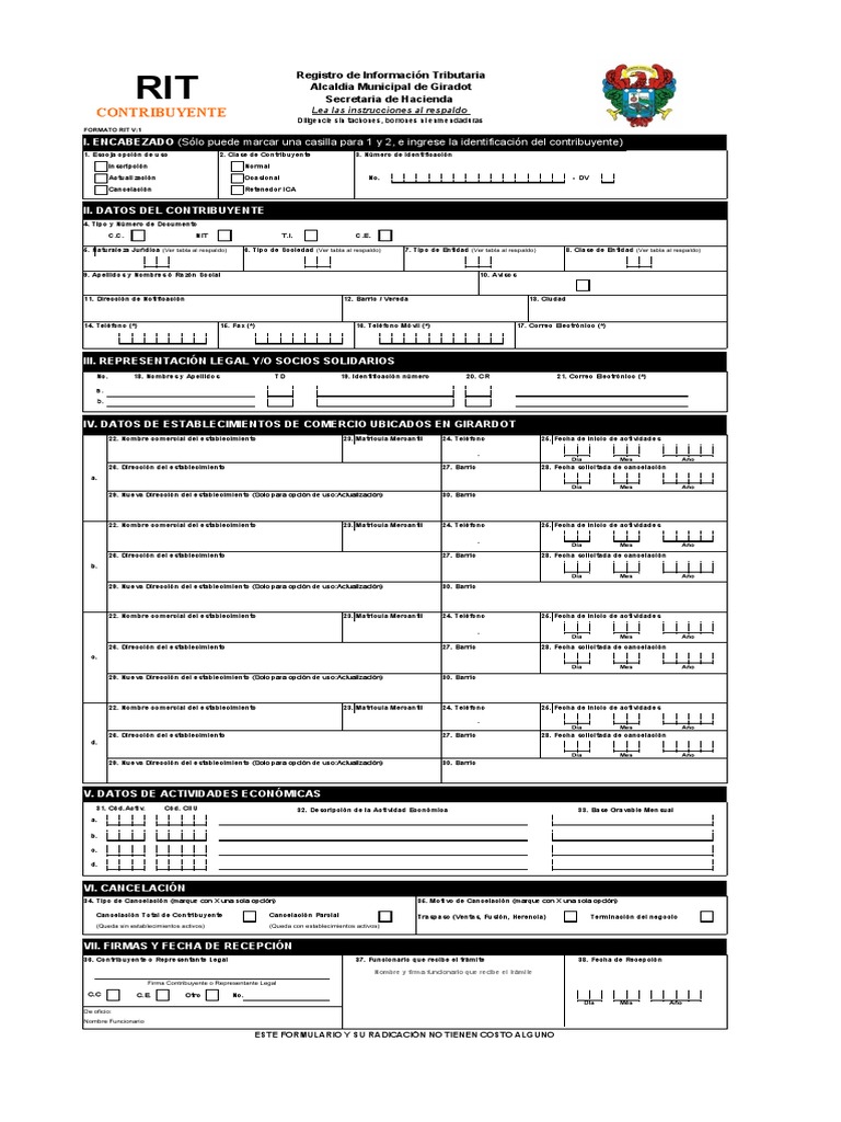 Formulario Rit | PDF | Contribuyente | Economias