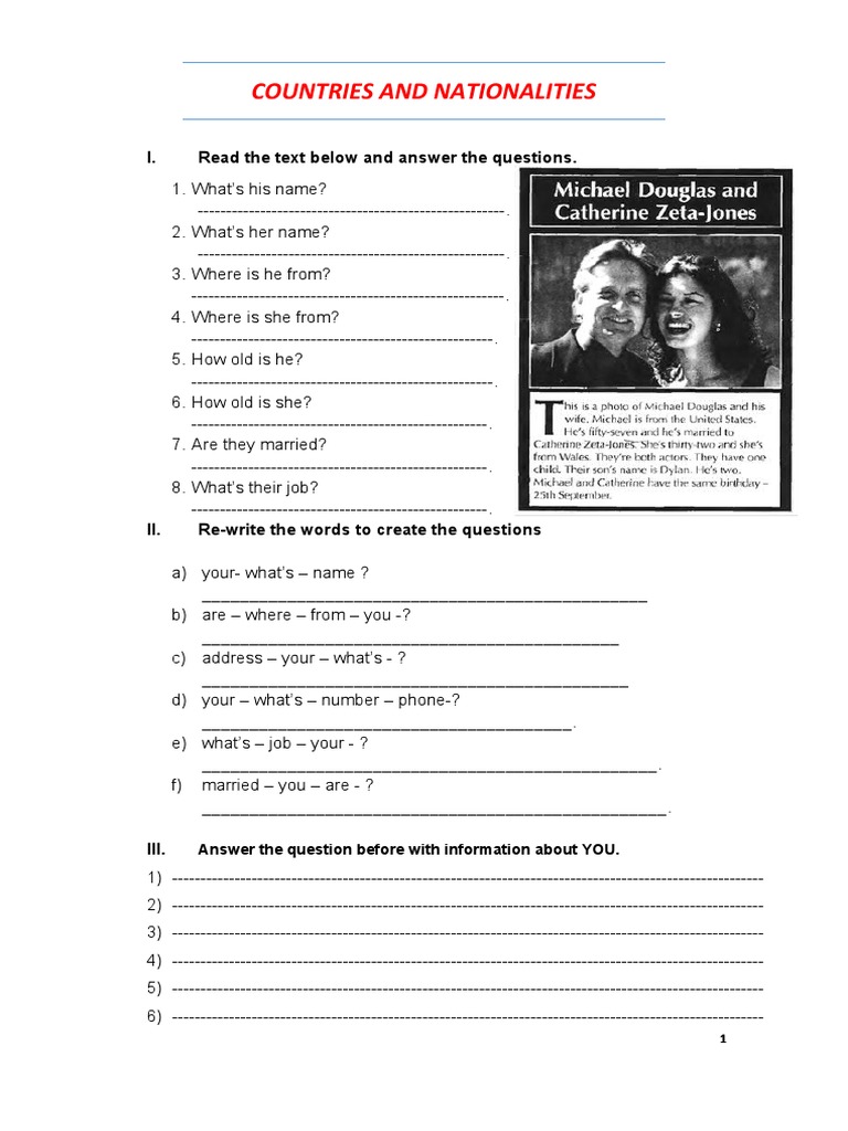 Countries and Nationalities: I. Read The Text Below and Answer The ...