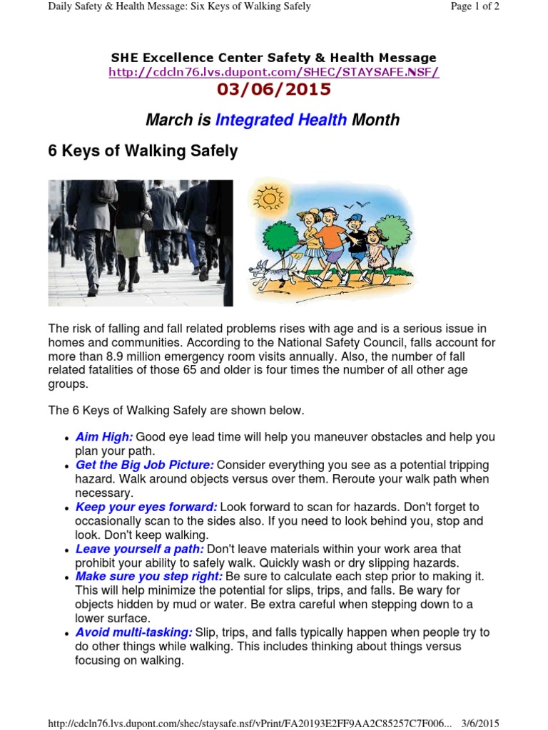 6 Keys of Walking Safely - Mar 6 15 | PDF | Safety