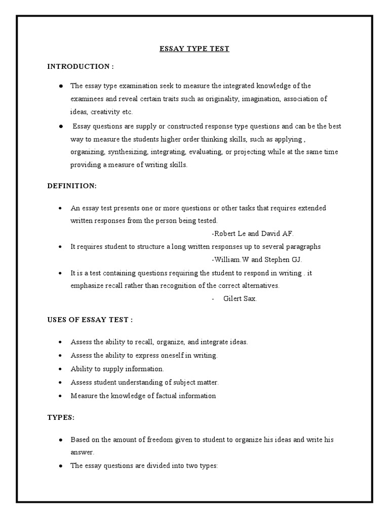 Essay Type Test | PDF