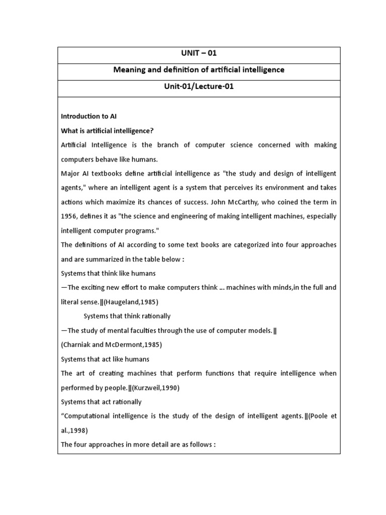 Notes Artificial Intelligence Unit 1 | PDF | Artificial Intelligence ...