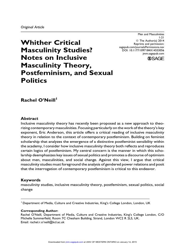 Whither Critical Masculinity Studies? Notes On Inclusive Masculinity ...