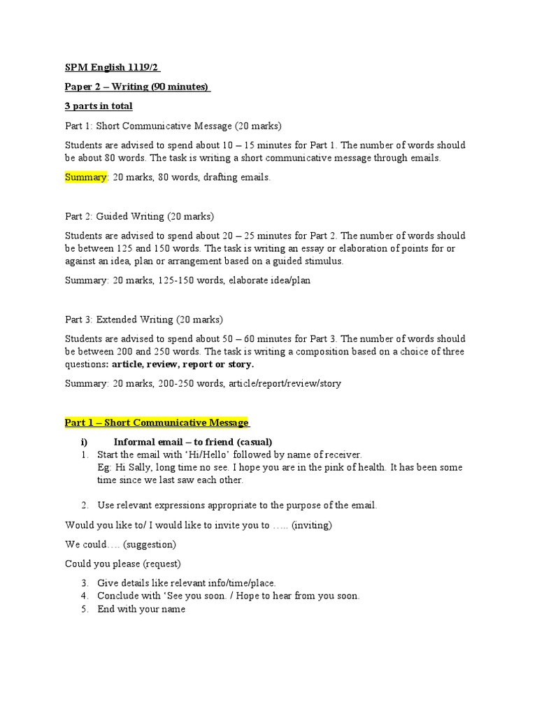 SPM English Paper 2 Writing Guide | PDF