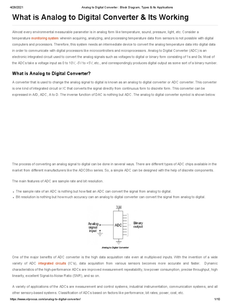 ADC Types, Block Diagram & Applications | PDF | Analog To Digital ...