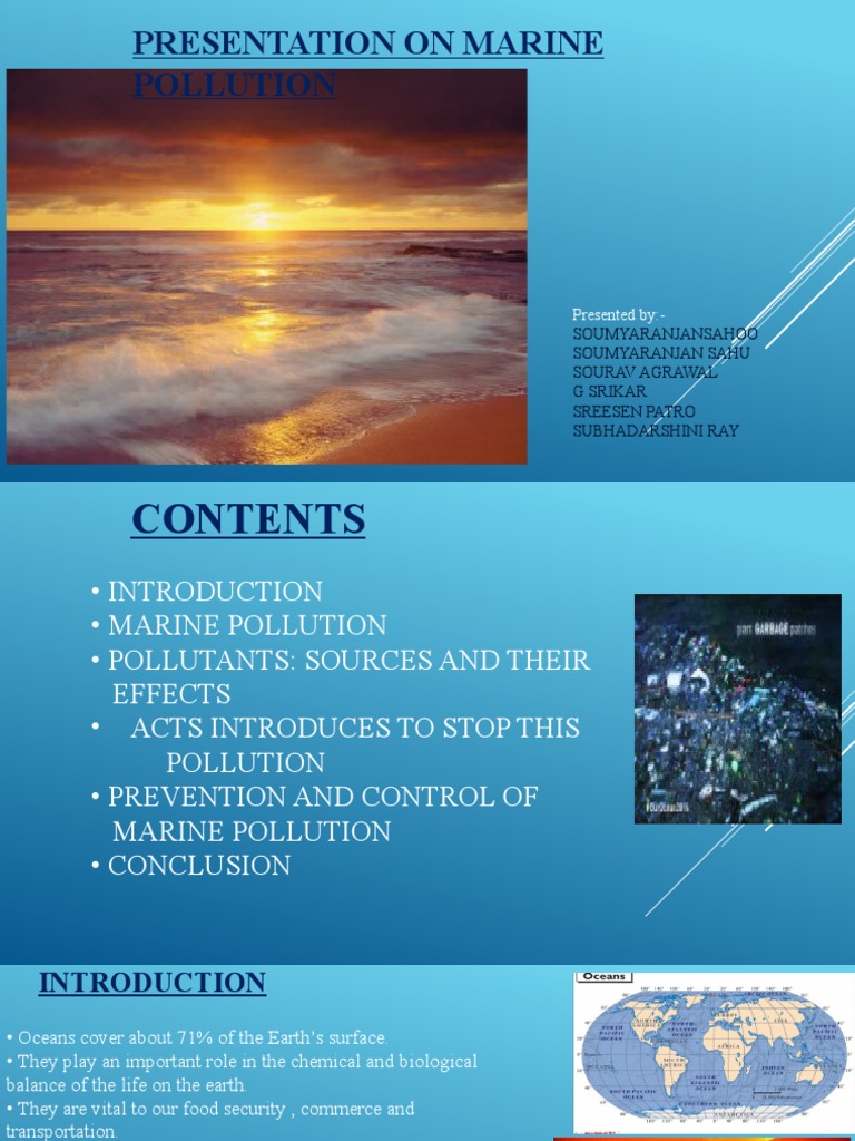 Presentation On Marine Pollution: Presented By | PDF | Sea | Pollution
