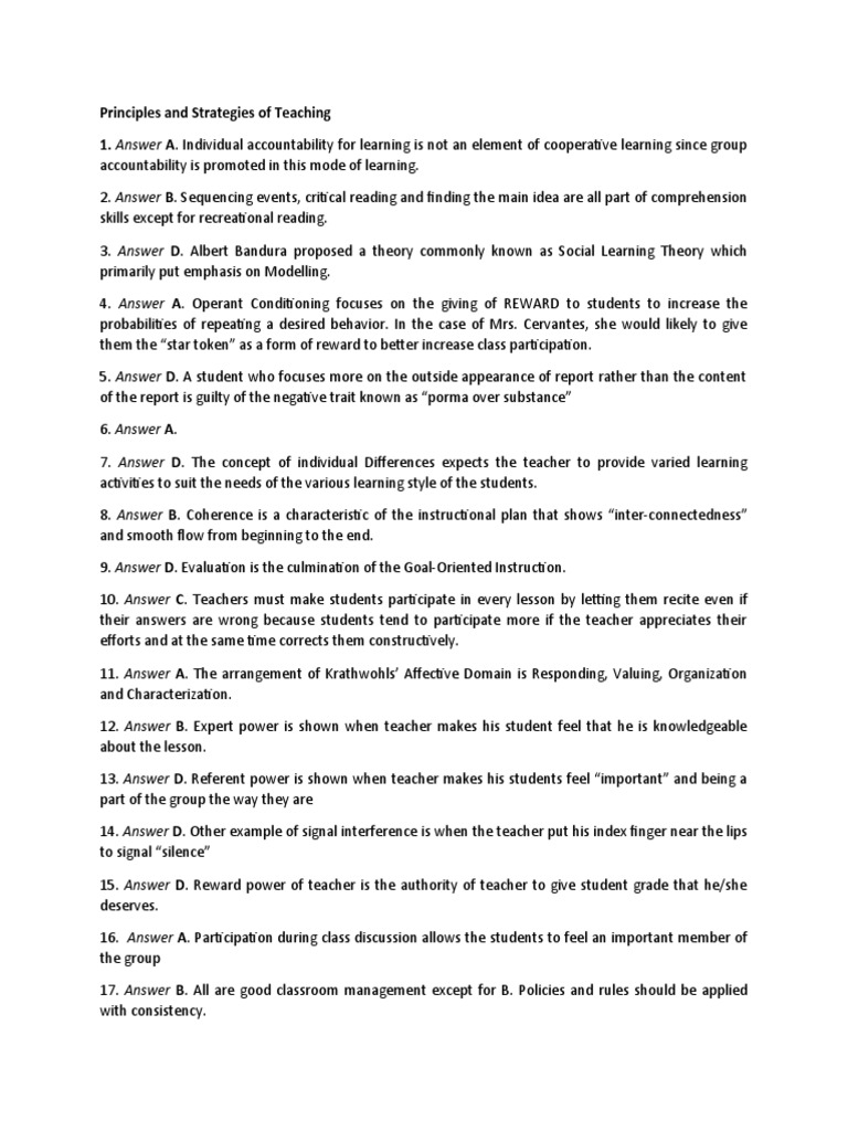 Principles and Strategies of Teaching: An Analysis of Key Concepts and ...