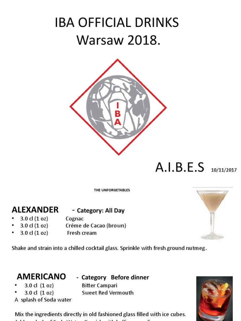 Iba Official Drinks 2018 Ecuador | PDF | Martini (Cocktail) | Cocktails