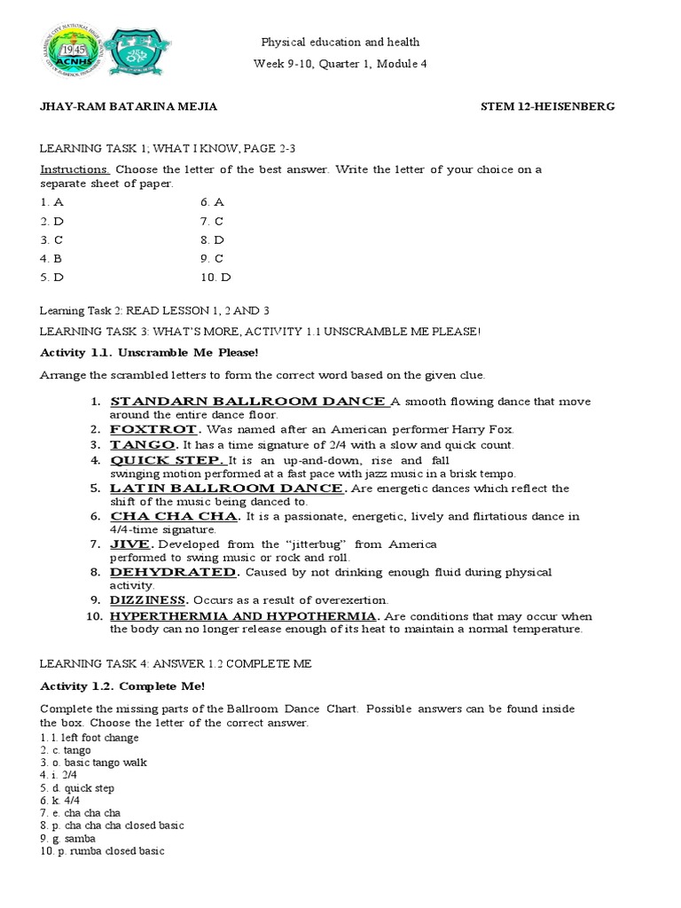 Physical Education and Health Week 9-10, Quarter 1, Module 4 | PDF ...