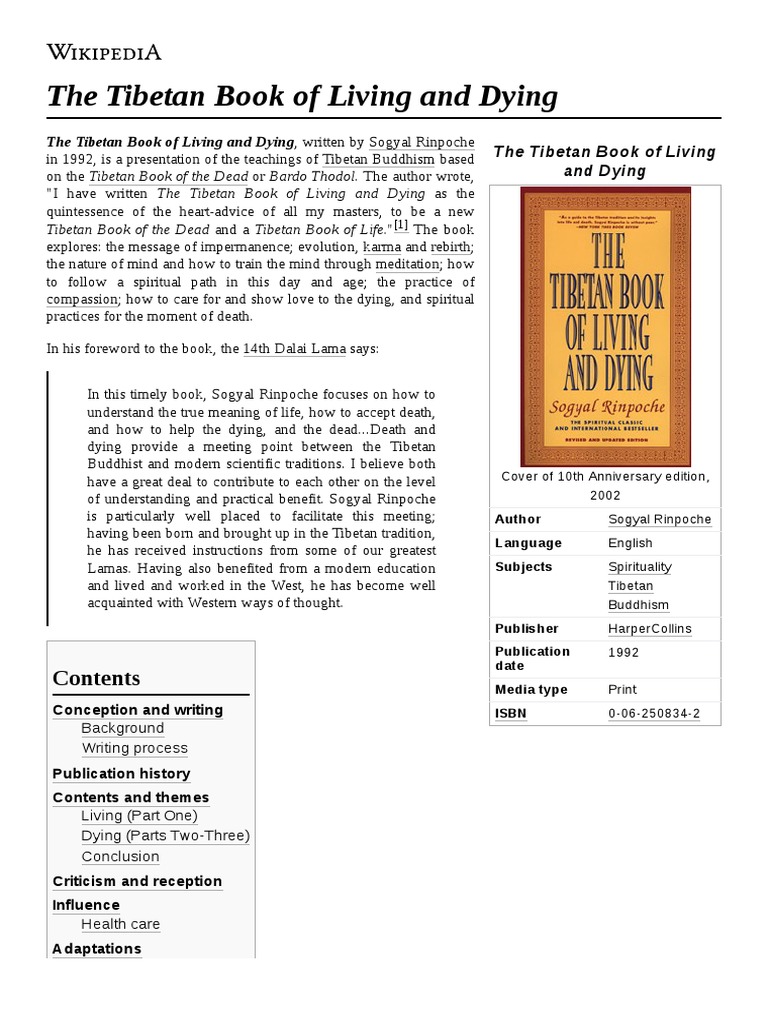 The Tibetan Book of Living and Dying, Written by Sogyal Rinpoche | PDF ...