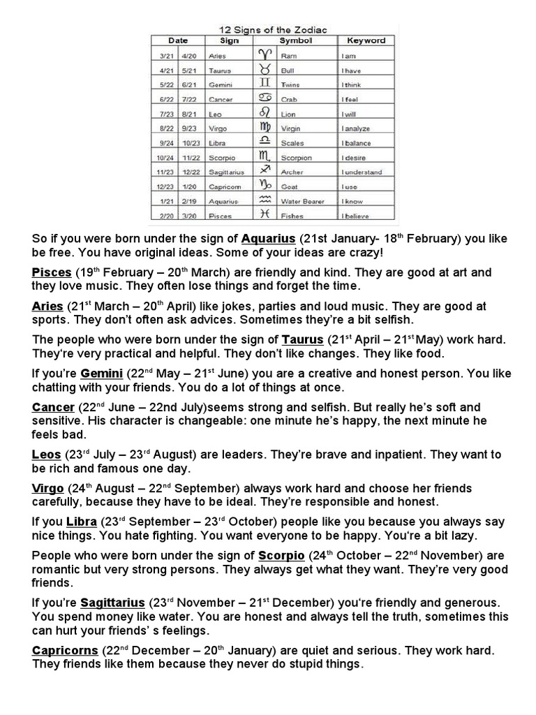 Zodiac Signs Fun Activities Games Games Wordsearches - 118698 | PDF ...