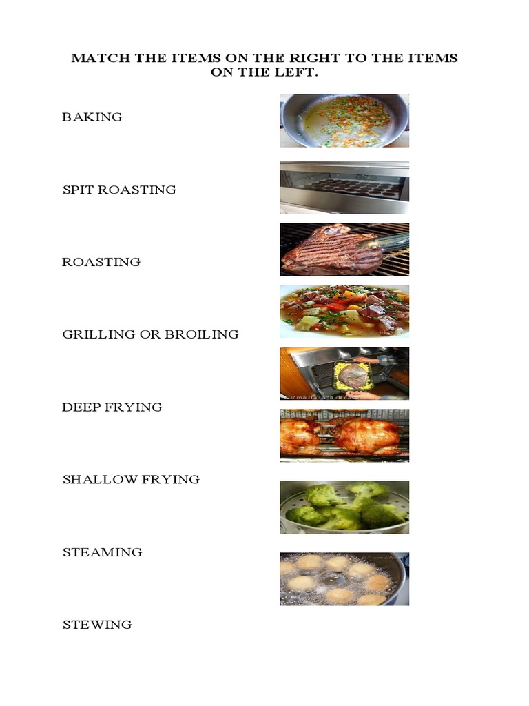 Methods of Cooking Exercise | PDF