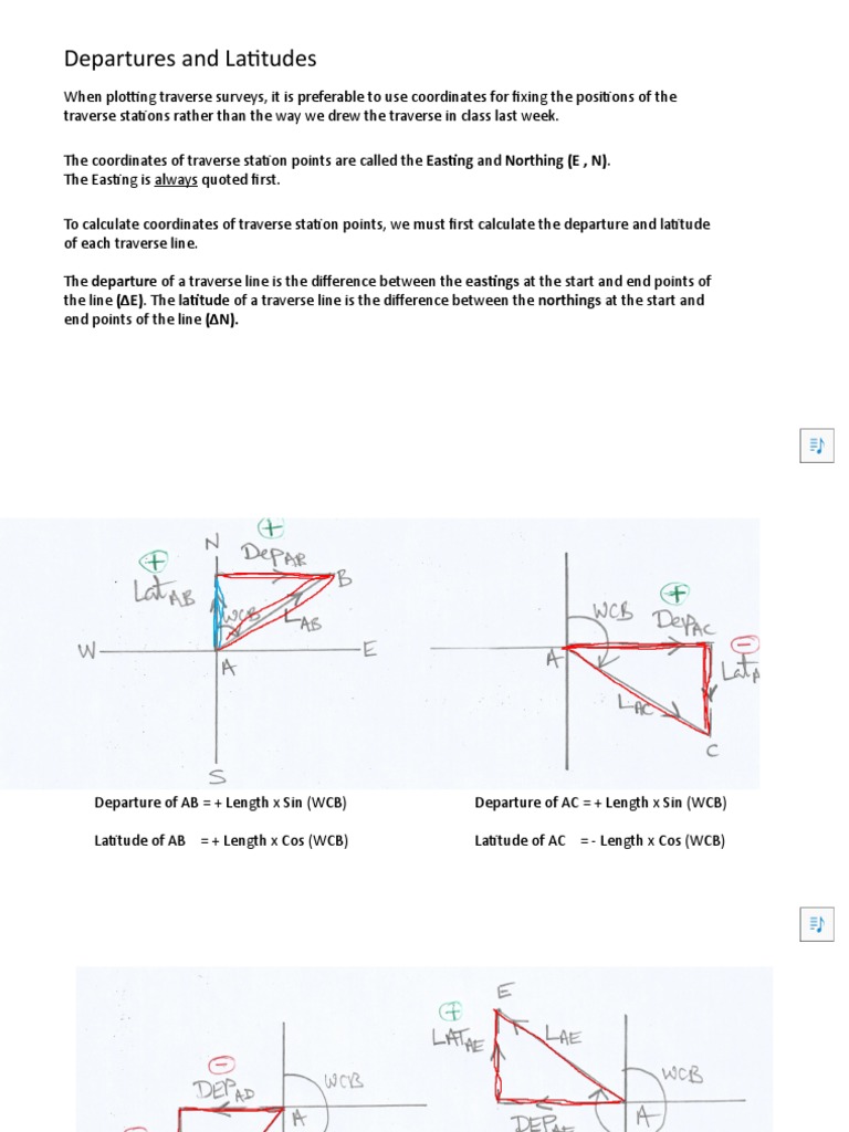 Calculating Departure and Latitude in Surveys | PDF
