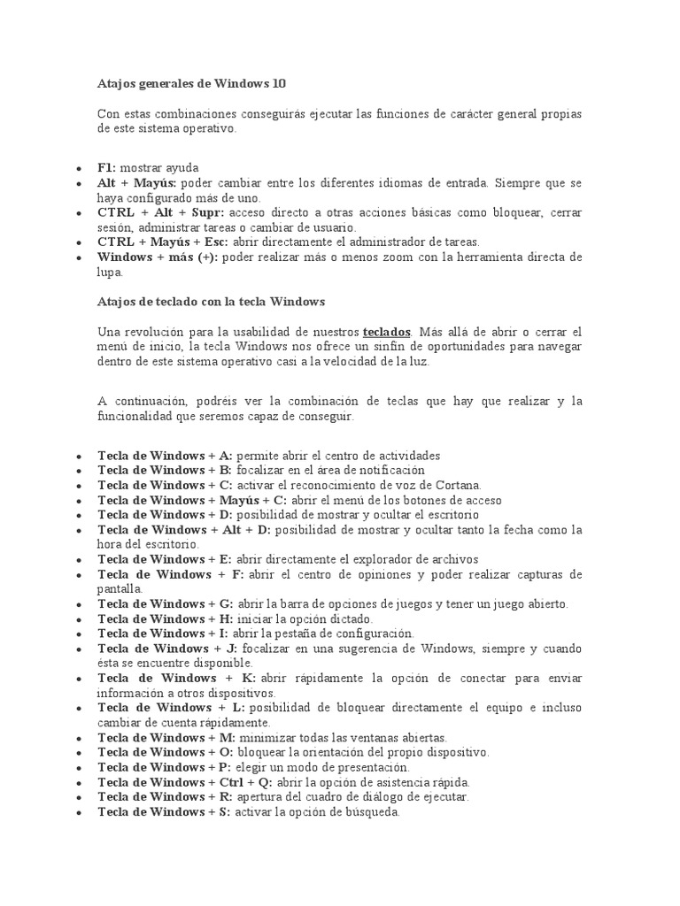 Atajos de teclado esenciales en Windows 10 | PDF | Ventana (informática ...