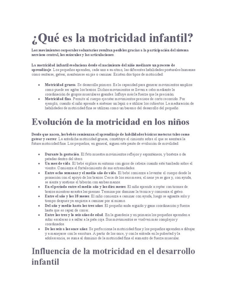 Qué Es La Motricidad Infantil | PDF