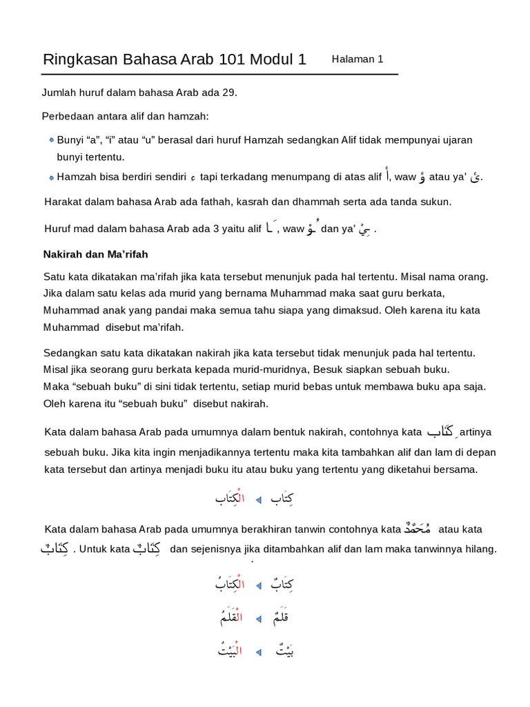 Panduan Dasar Bahasa Arab 101 | PDF
